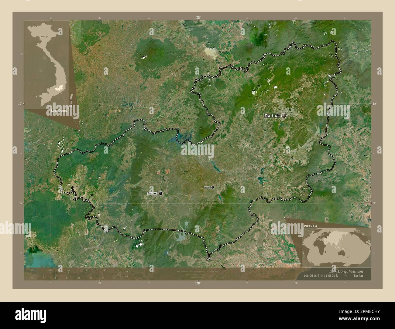 Lam ong, province of Vietnam. High resolution satellite map. Locations ...