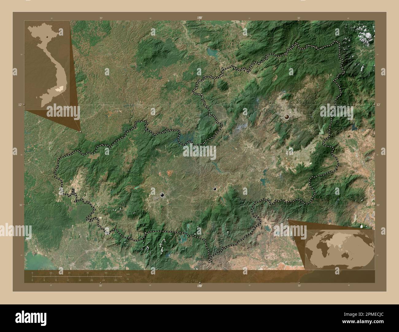 Lam ong, province of Vietnam. Low resolution satellite map. Locations ...