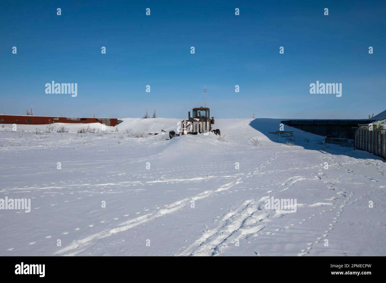 Vintage grader at the decommissioned rocket range in Churchill ...