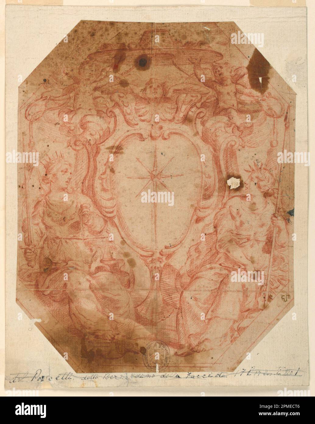 Drawing, Project for the Coat of Arms of a Prelate; Italy; red chalk on ...