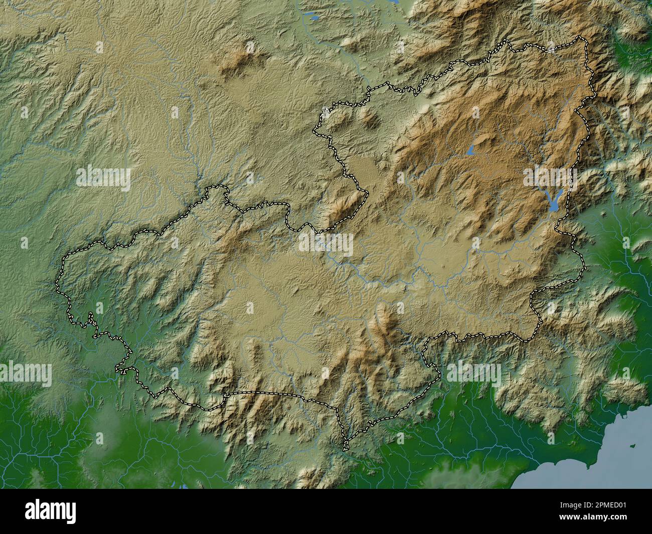 Lam ong, province of Vietnam. Colored elevation map with lakes and ...