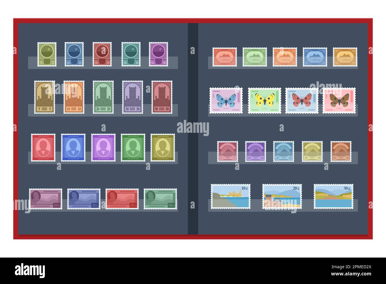 Isometric Philately and Marks Collection Concept. Old vintage ...