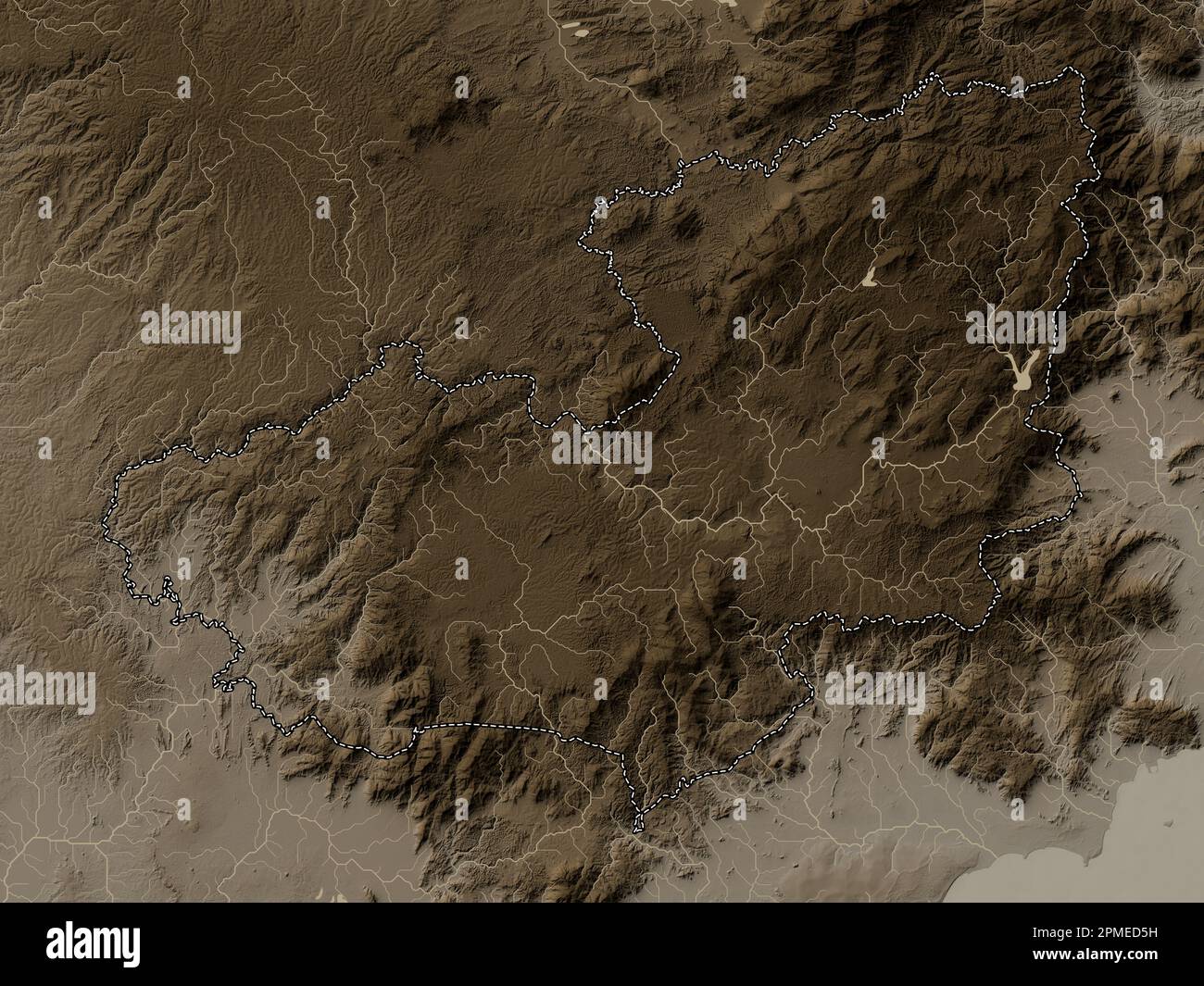Lam ong, province of Vietnam. Elevation map colored in sepia tones with ...