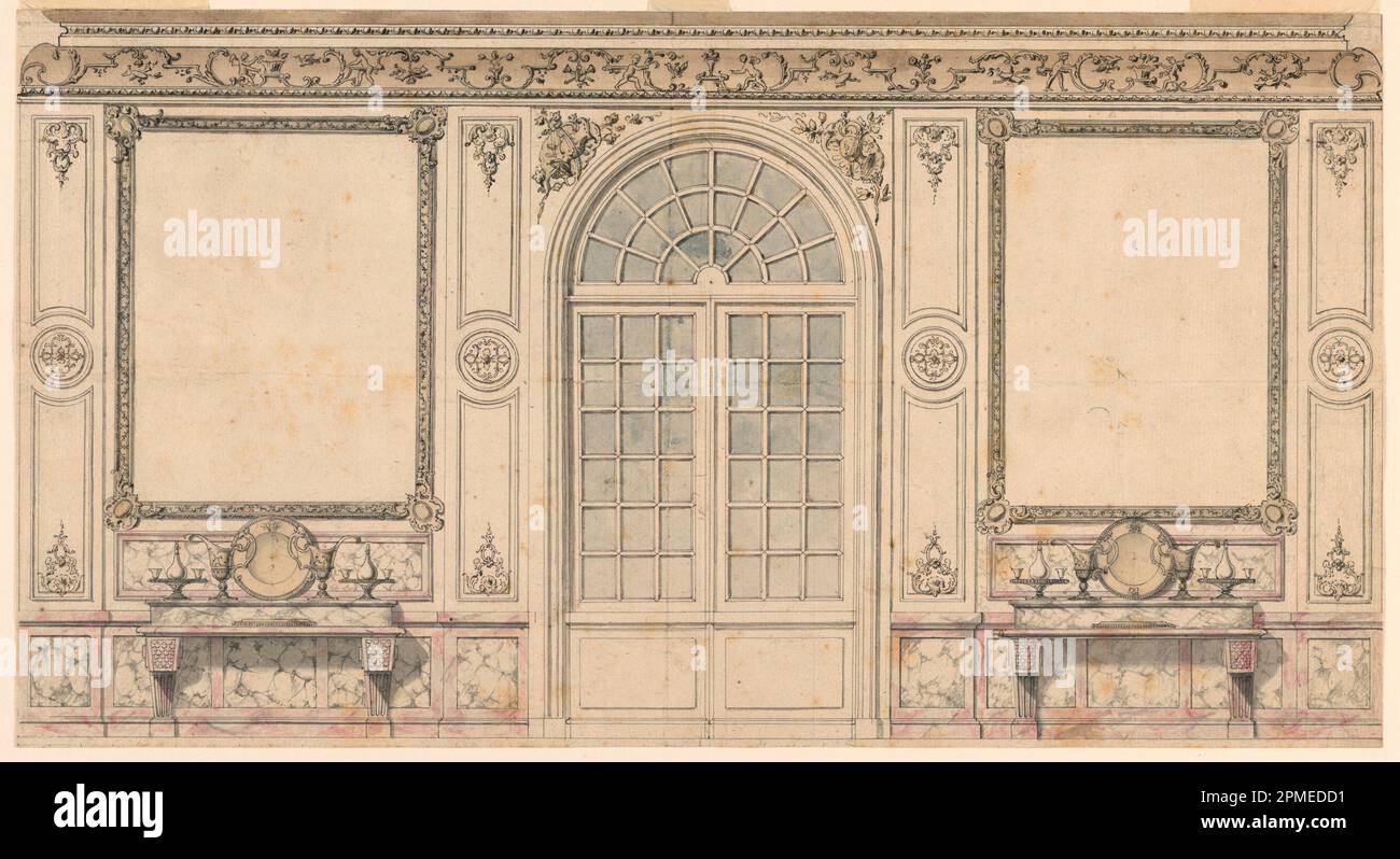 Drawing, Elevation of a dining room wall; France; pen and ink, brush and watercolor, graphite on ...