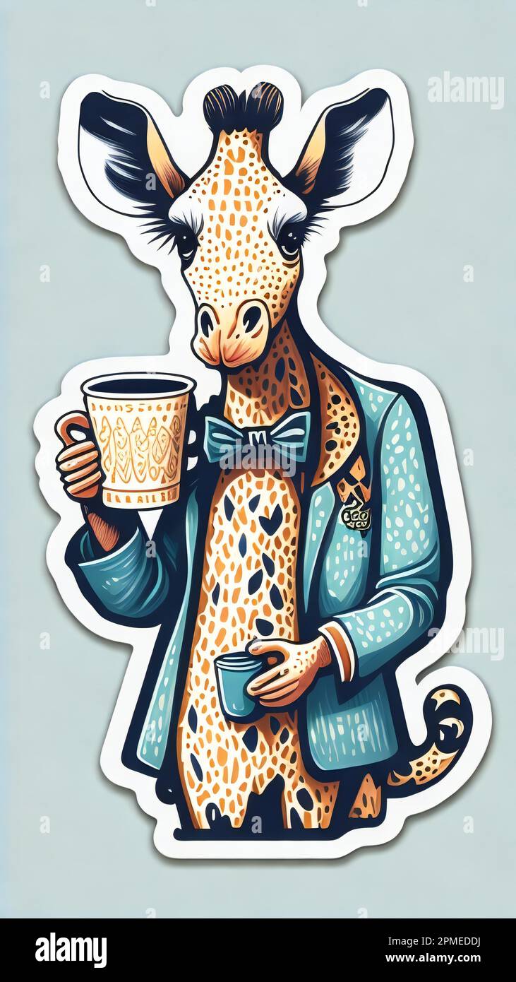 Giraffe with a cup of coffee in his hand. Vector illustration Stock ...