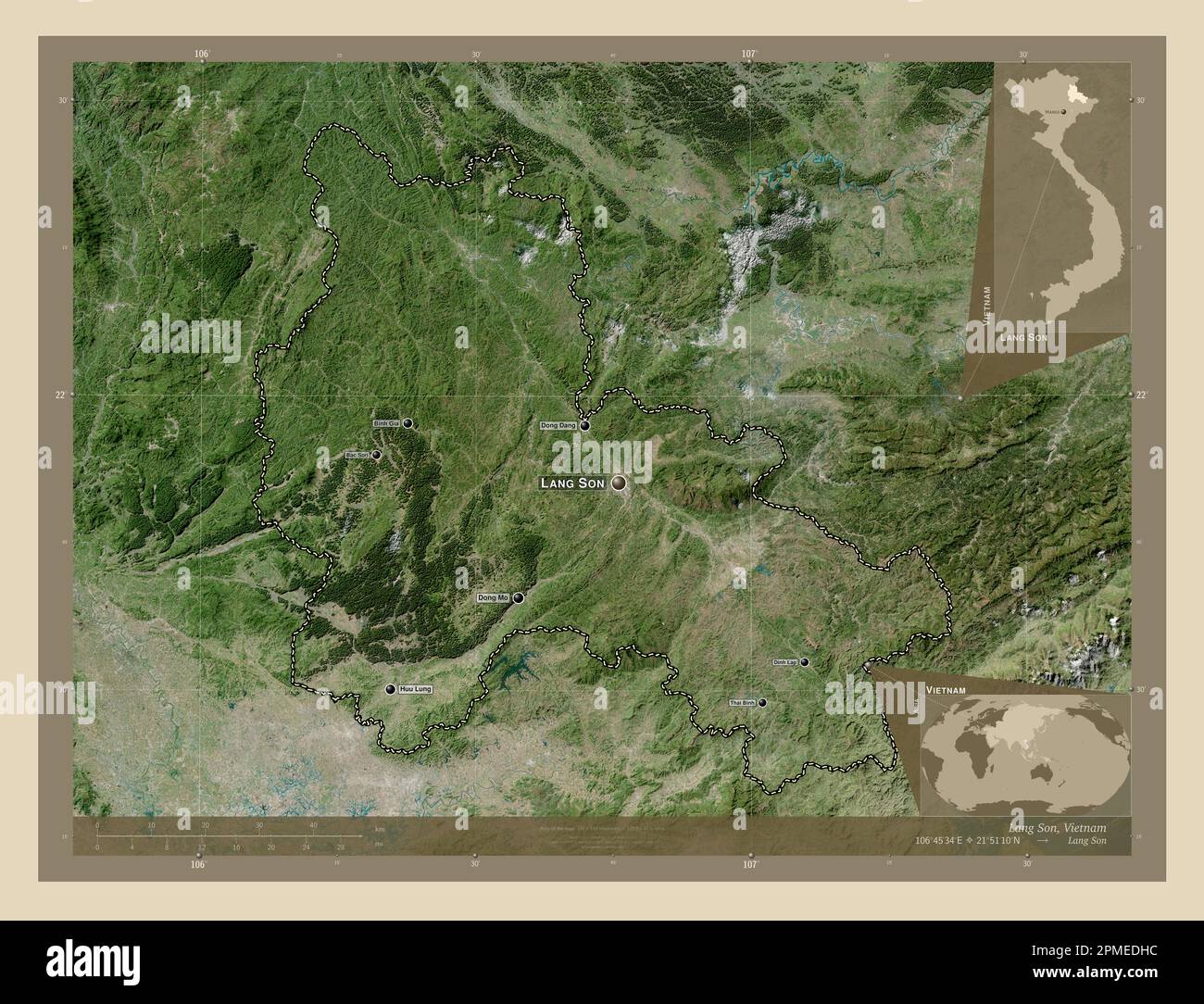 Lang Son, province of Vietnam. High resolution satellite map. Locations ...