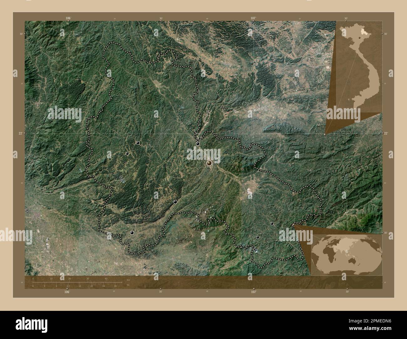 Lang Son, province of Vietnam. Low resolution satellite map. Locations ...