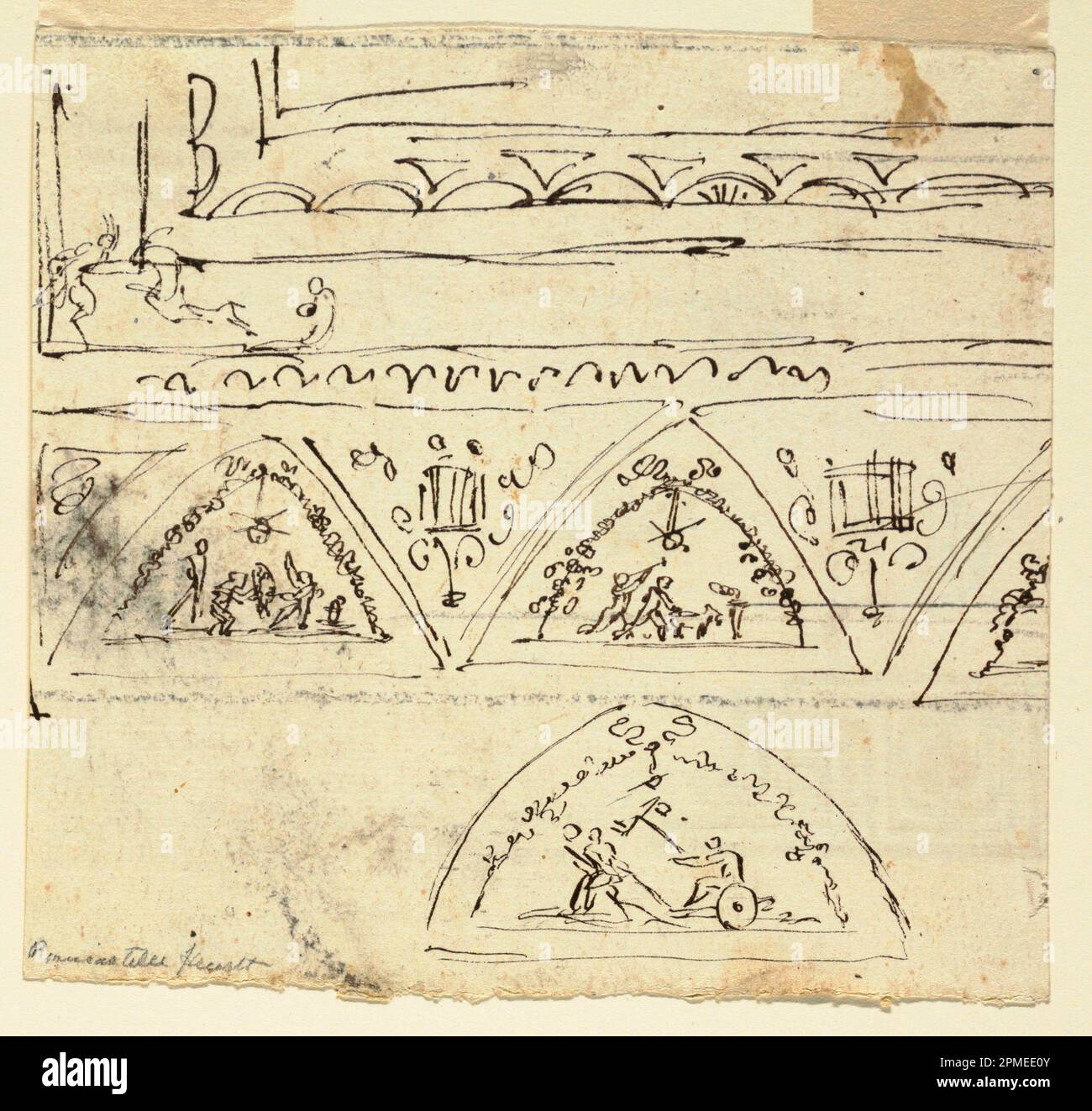 Drawing, Moldings and Three Triangular Lunettes; Designed by Felice ...