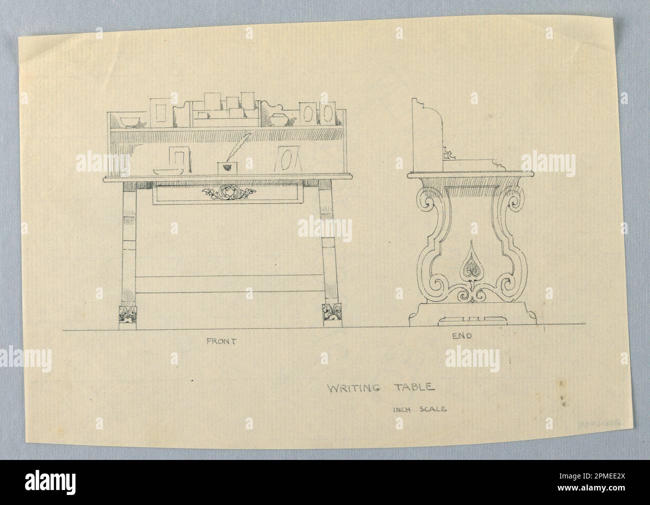 Drawing, Design for Rectangular Writing Table on Scrolled Supports, in ...