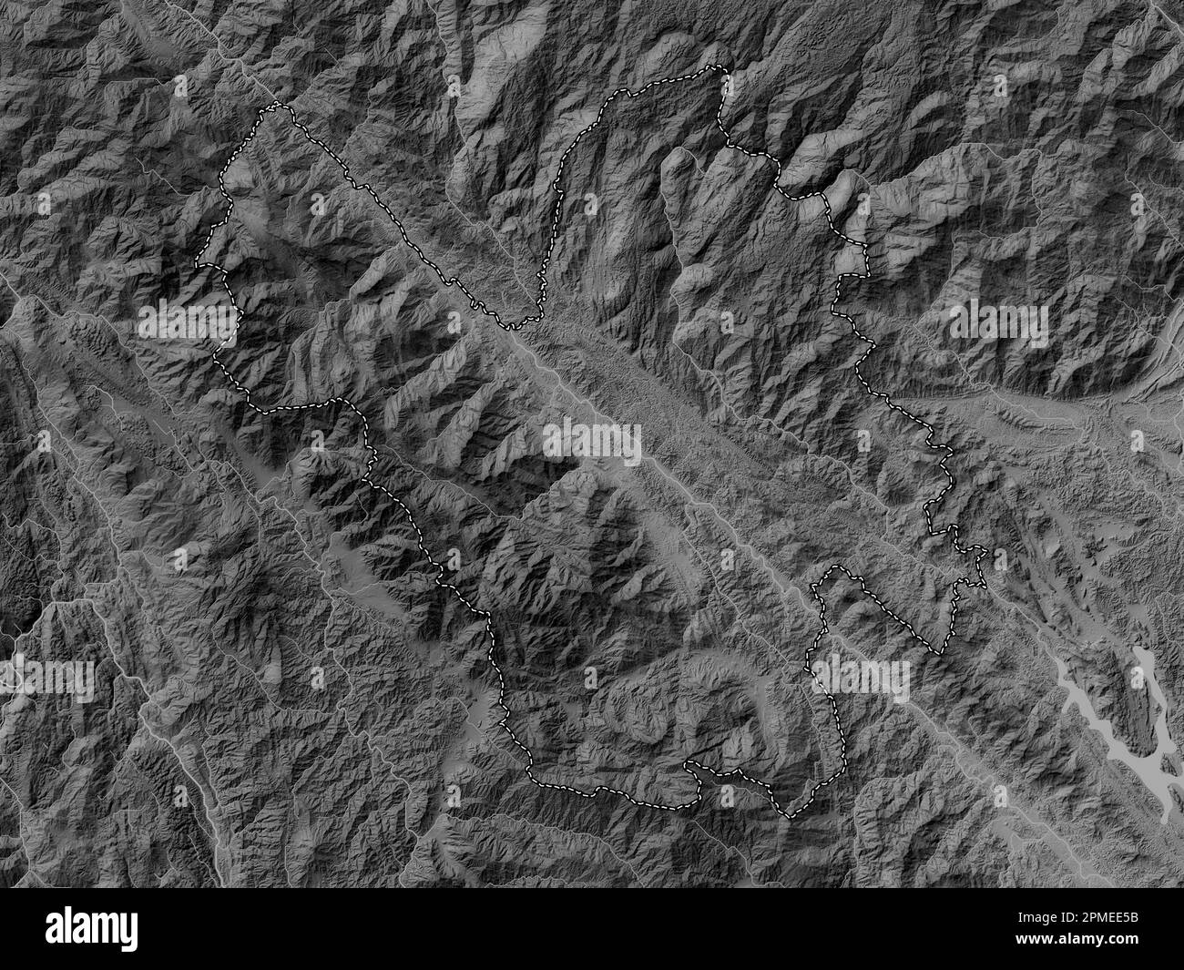 Lao Cai, province of Vietnam. Grayscale elevation map with lakes and ...