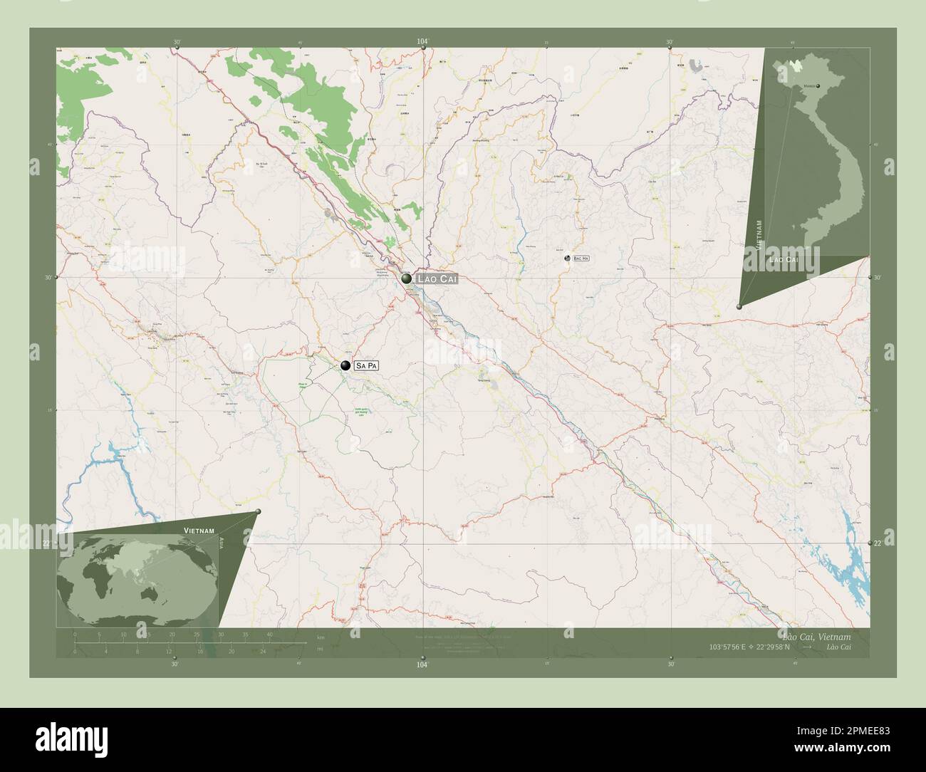 Lao Cai, province of Vietnam. Open Street Map. Locations and names of ...