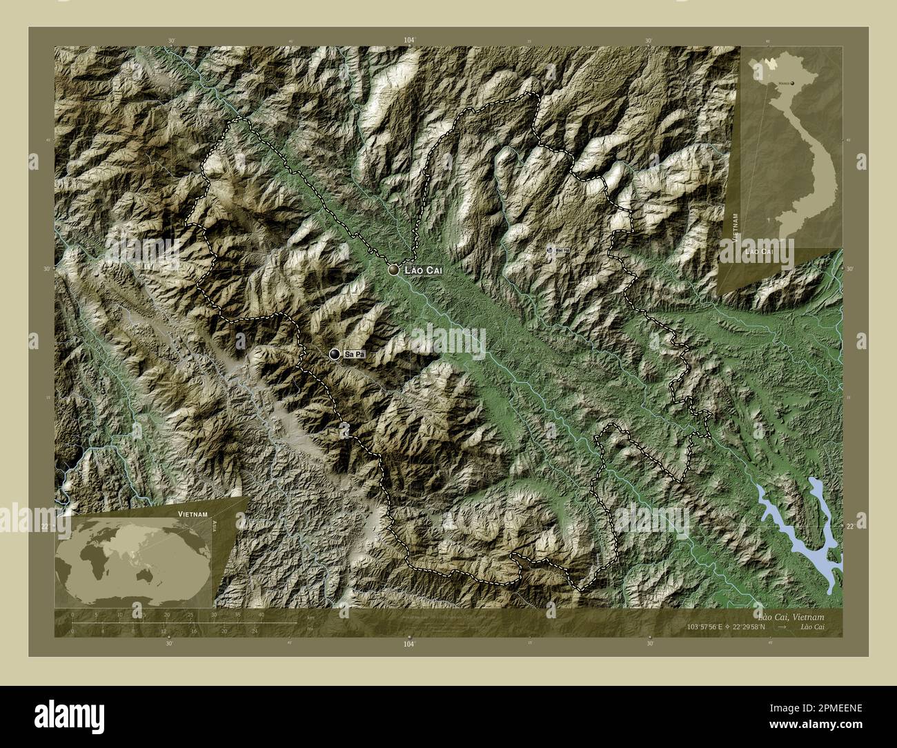 Lao Cai, province of Vietnam. Elevation map colored in wiki style with ...
