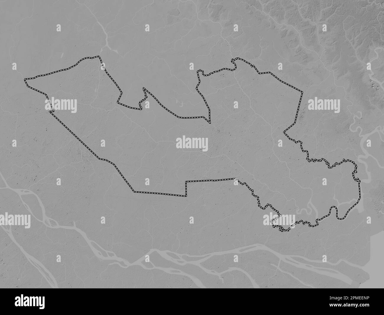 Long An, province of Vietnam. Grayscale elevation map with lakes and ...