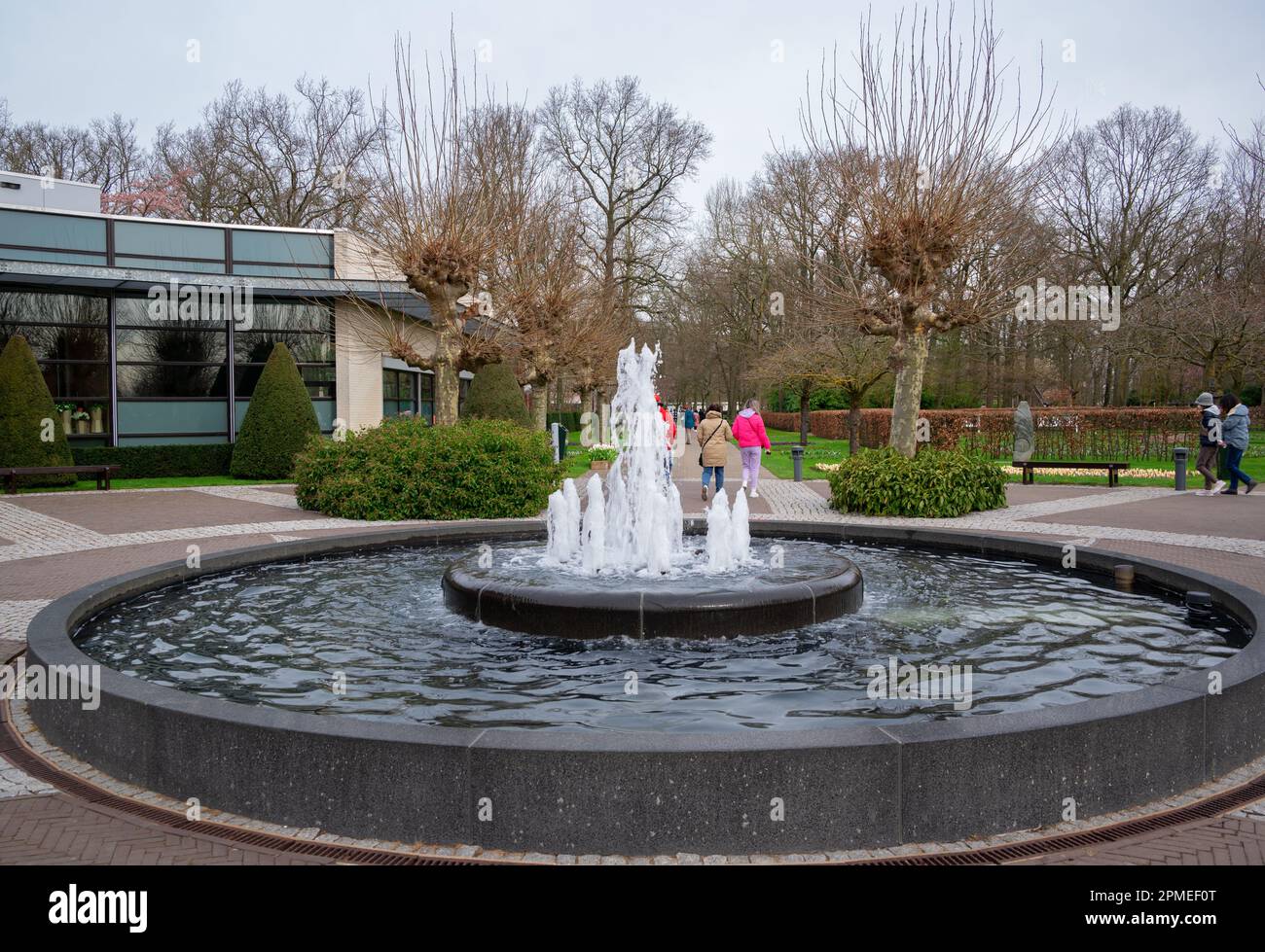 View of a beautiful water fountain at the public flower garden ...