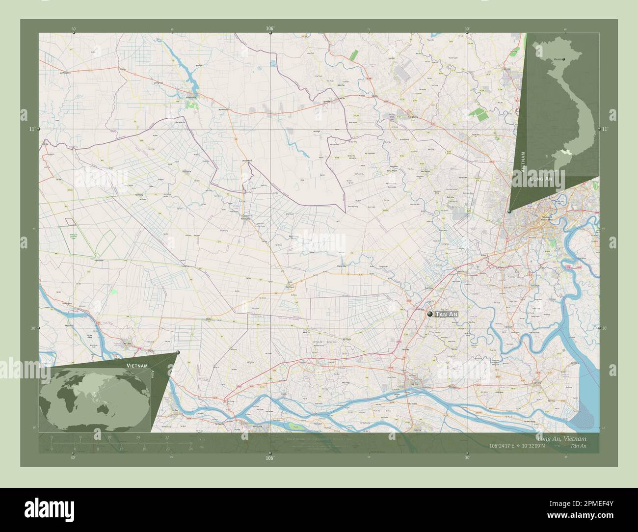 Long An, province of Vietnam. Open Street Map. Locations and names of ...