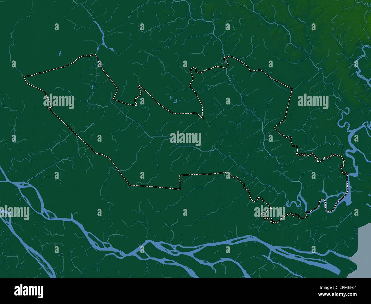 Long An, province of Vietnam. Colored elevation map with lakes and ...