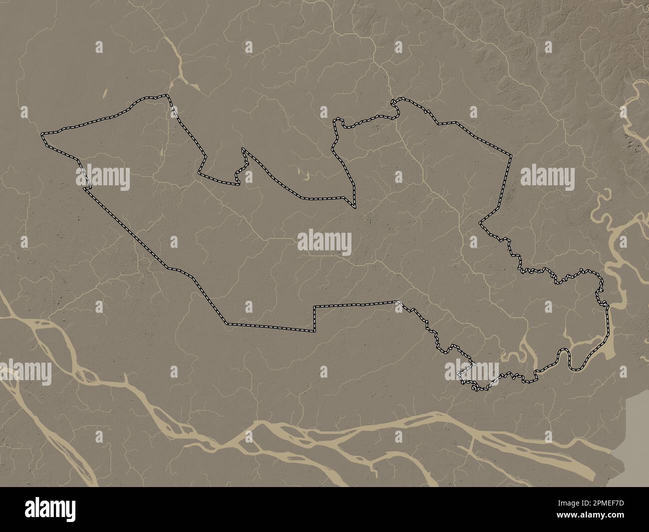 Long An, province of Vietnam. Elevation map colored in sepia tones with ...