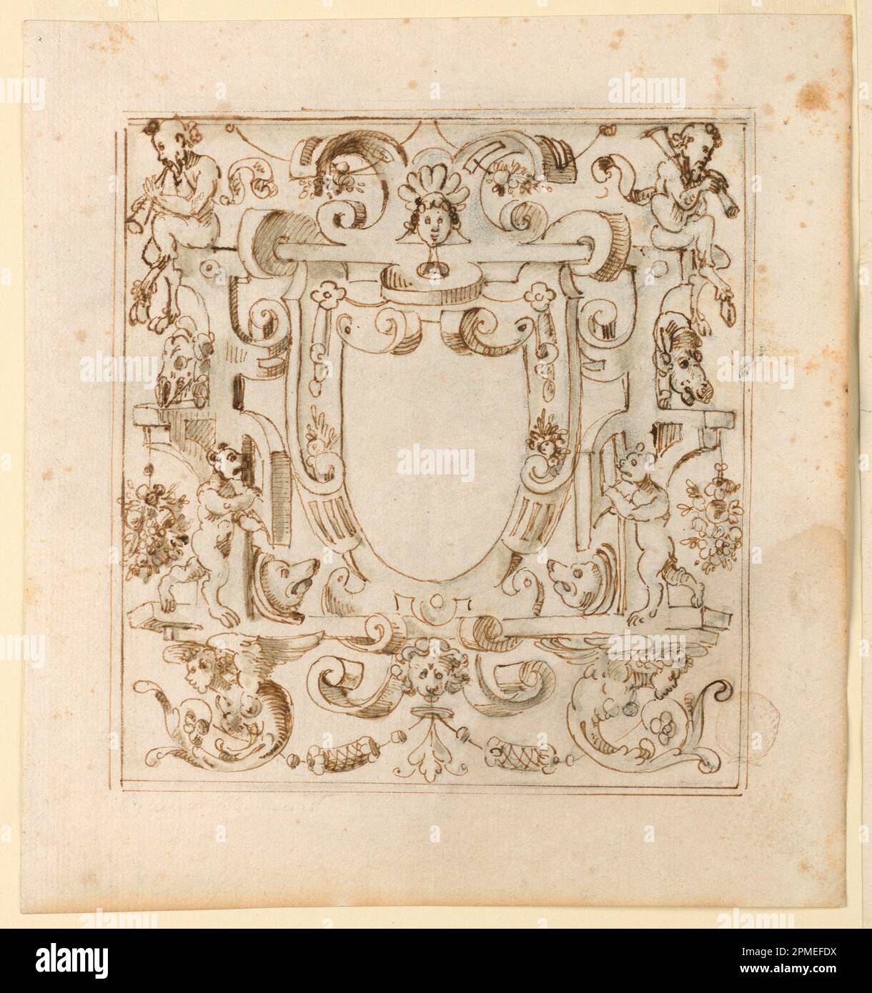 Drawing, Grotesque Design; Italy; charcoal, pen and bistre, brush and ...