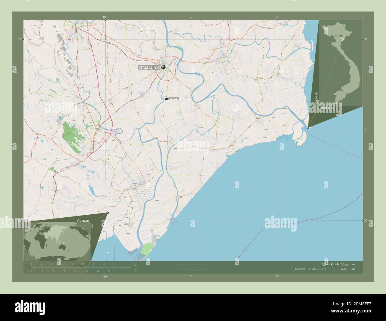 Nam inh, province of Vietnam. Open Street Map. Locations and names of ...
