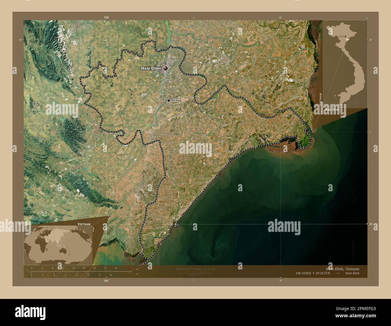 Nam inh, province of Vietnam. Low resolution satellite map. Locations ...