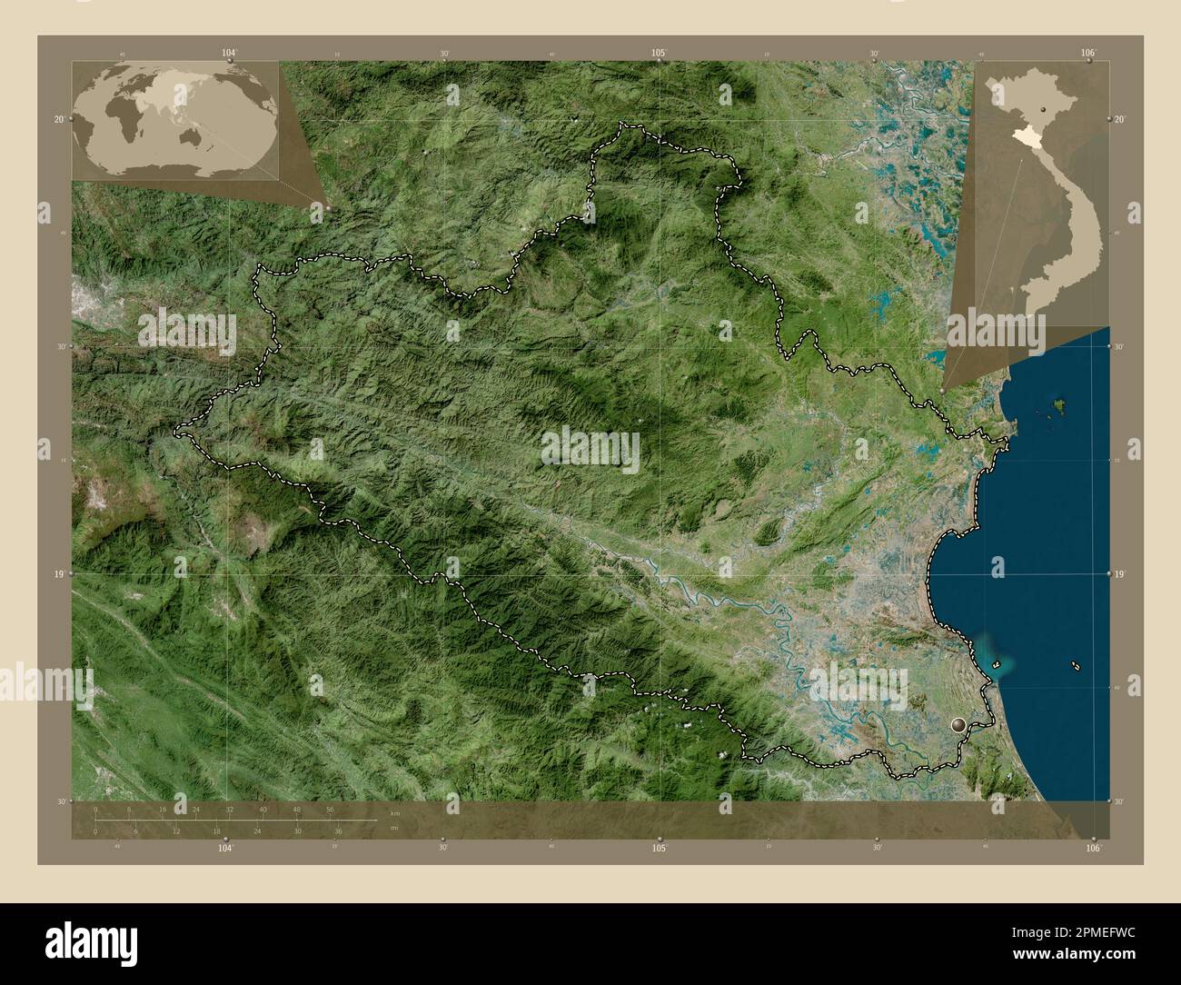 Nghe An, province of Vietnam. High resolution satellite map. Corner ...