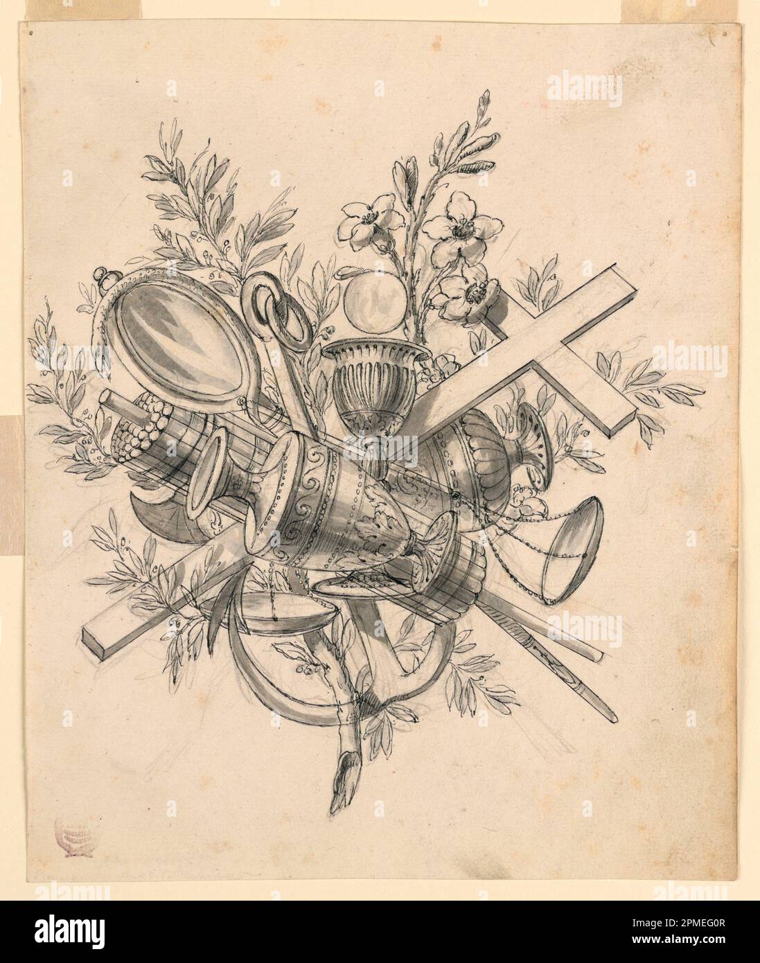 Drawing, Trophy with Symbols of the Virtues; Romolo Achille Liverani ...