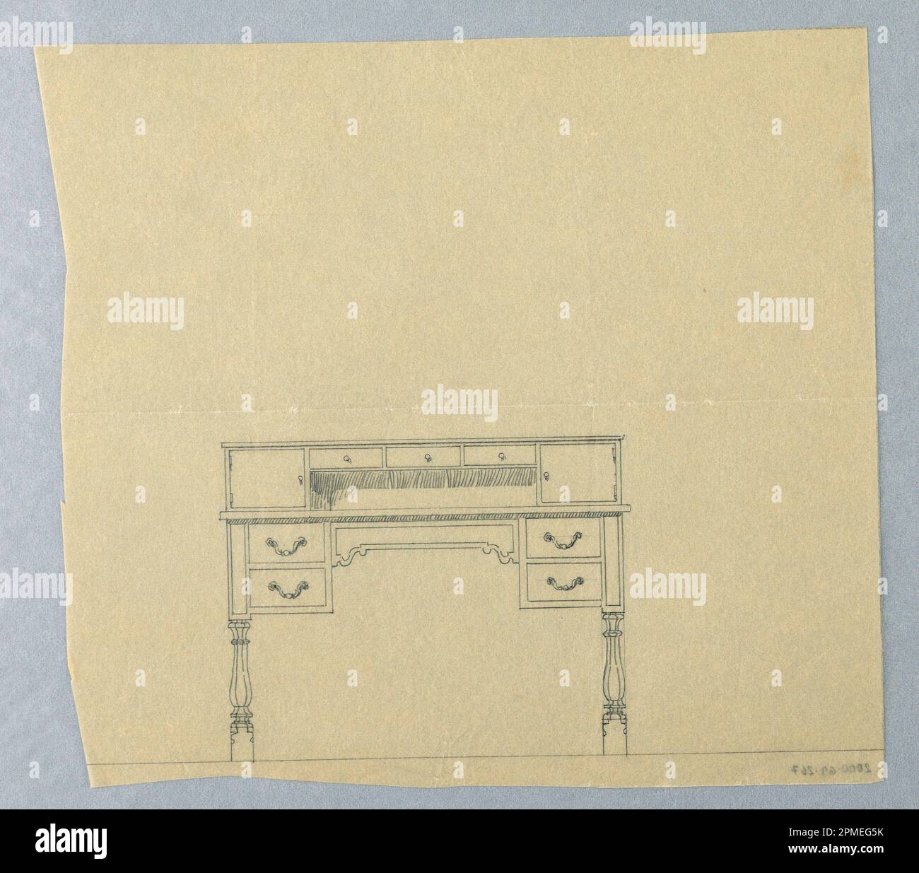 Drawing, Design for Two-Tiered Writing Table with Seven Drawers ...