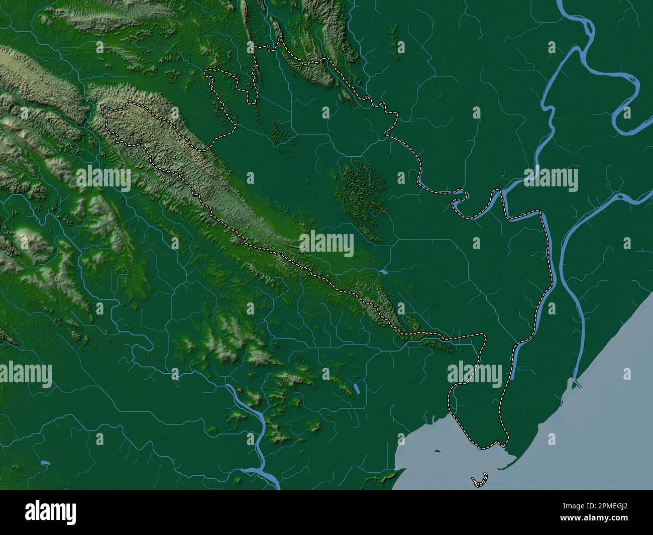 Ninh Binh, province of Vietnam. Colored elevation map with lakes and ...