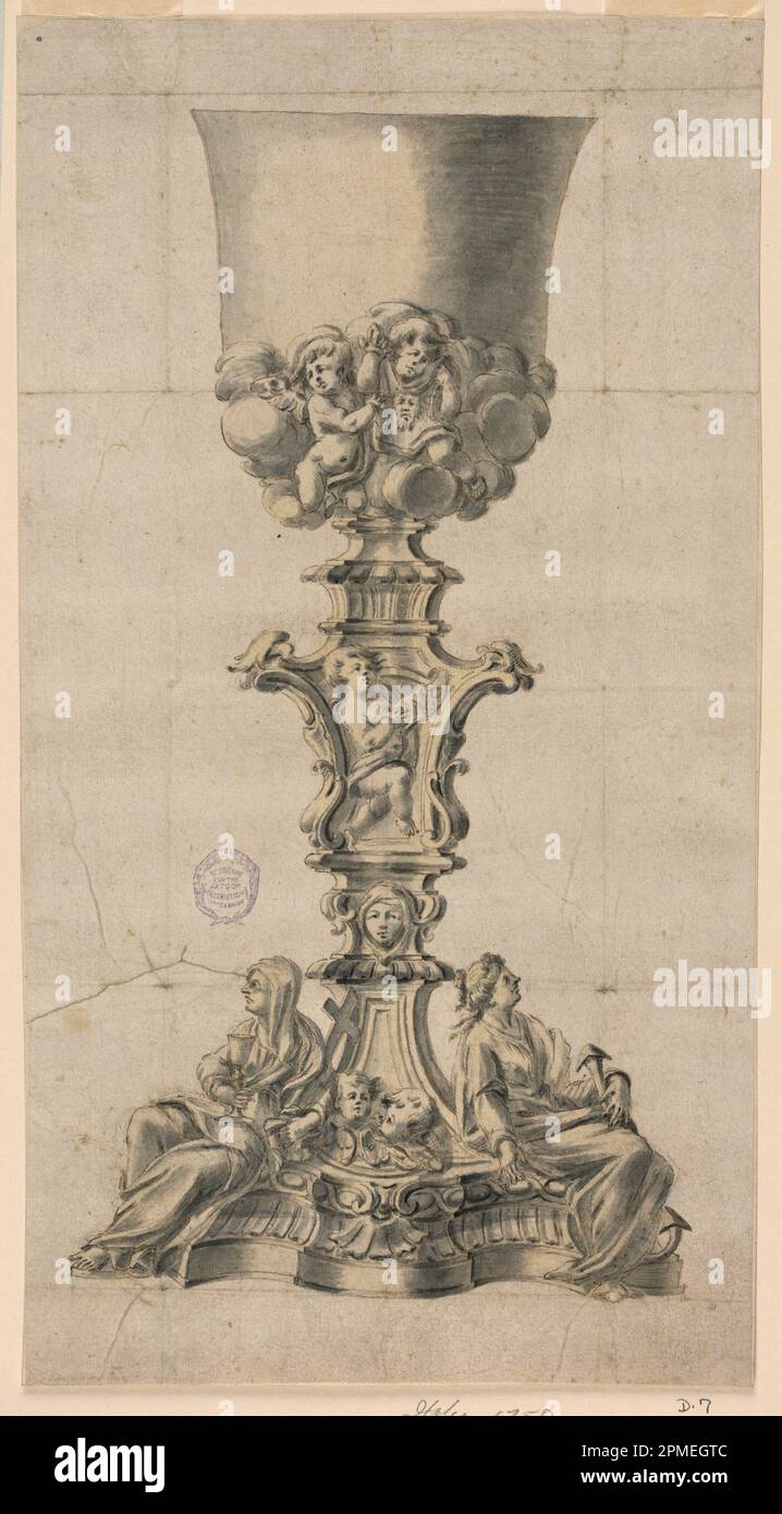 Drawing, Elevation of a Chalice; Italy; black chalk, pen and ink, brush ...
