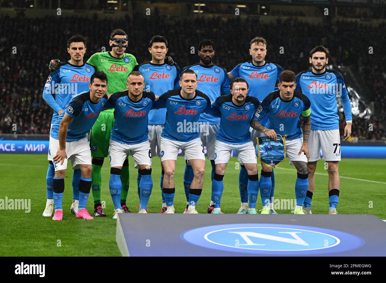 Lineup of SSC Napoli during the UEFA Champions League quarter finals ...