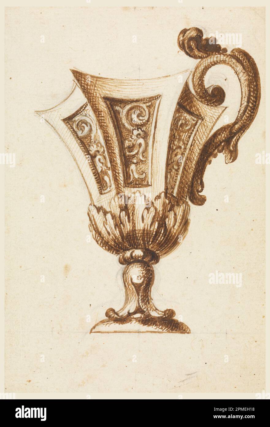 Drawing, Design for a Pitcher; Italy; graphite, pen and bistre on paper ...