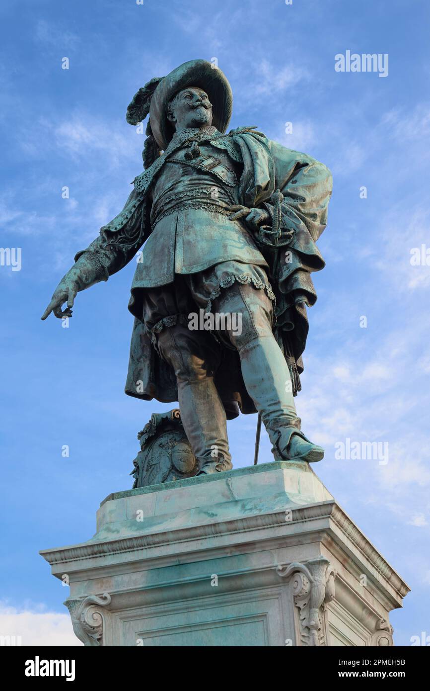 The statue of Gustav II Adolf on Gustav Adolfs square in the center of ...
