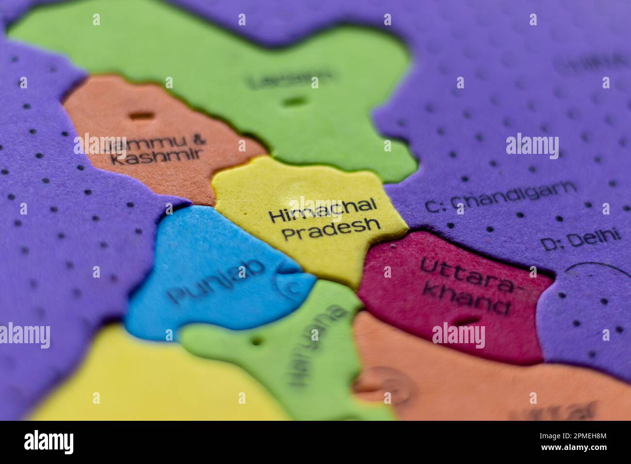 Selective focus on map of Himachal Pradesh - a state of India Stock ...