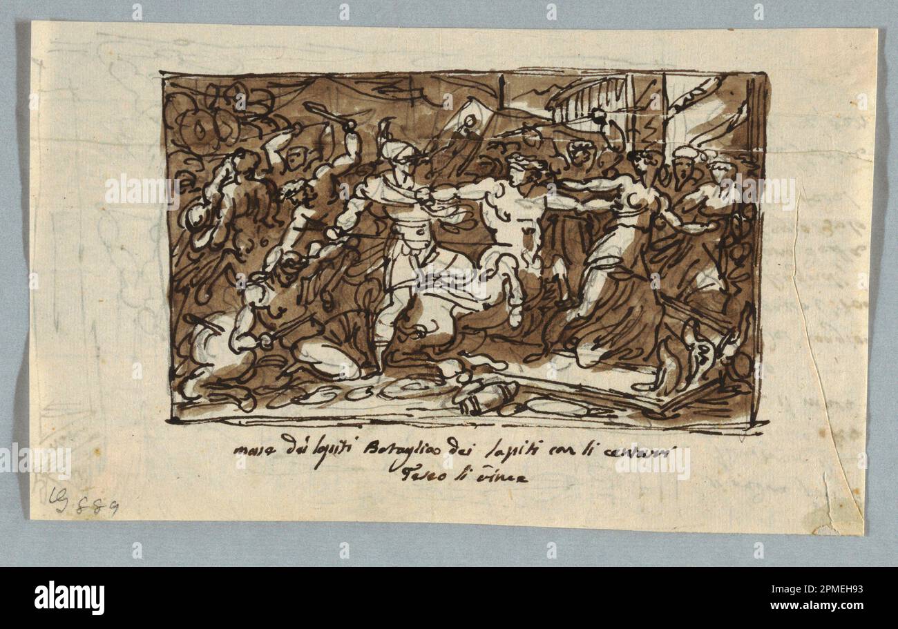 Drawing, Sketchbook Page: Battle of the Centaurs and Lapiths; Designed ...