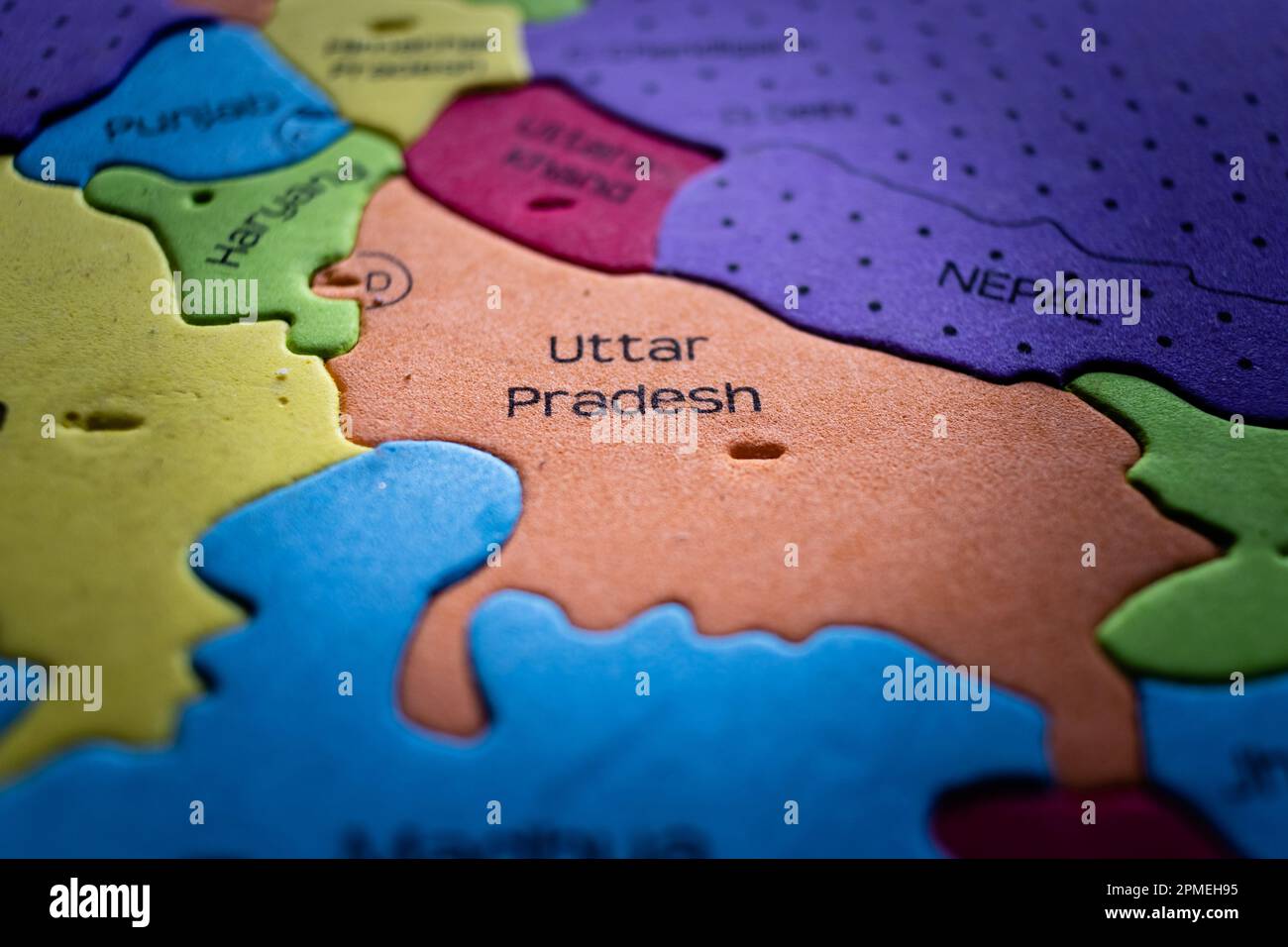 Selective focus on map of Uttar pradesh - a state of India Stock Photo ...