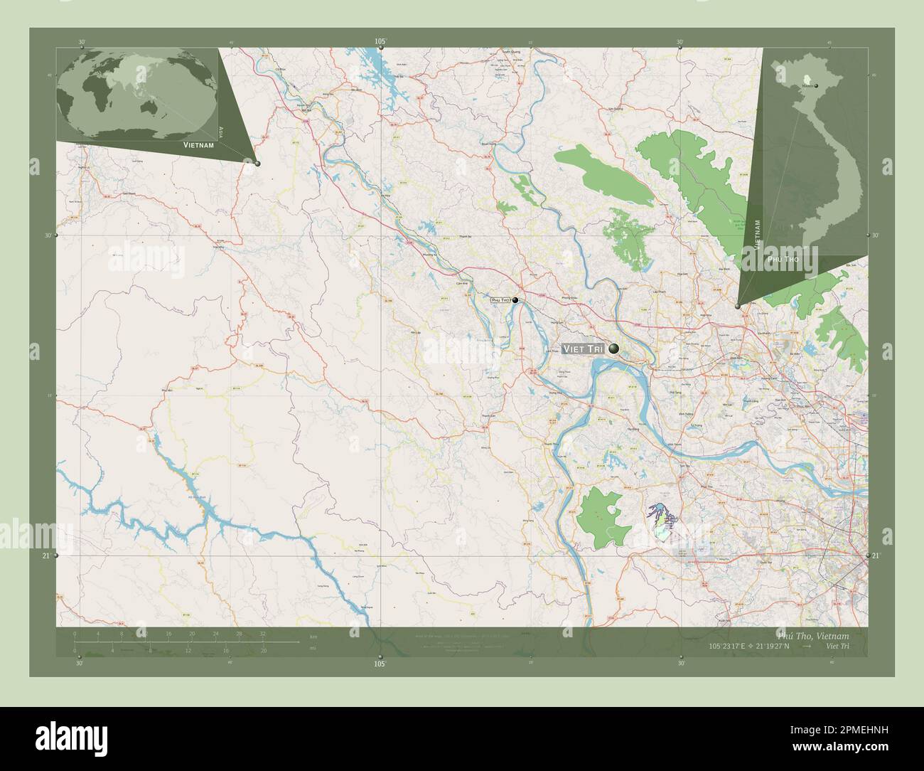 Phu Tho, province of Vietnam. Open Street Map. Locations and names of ...