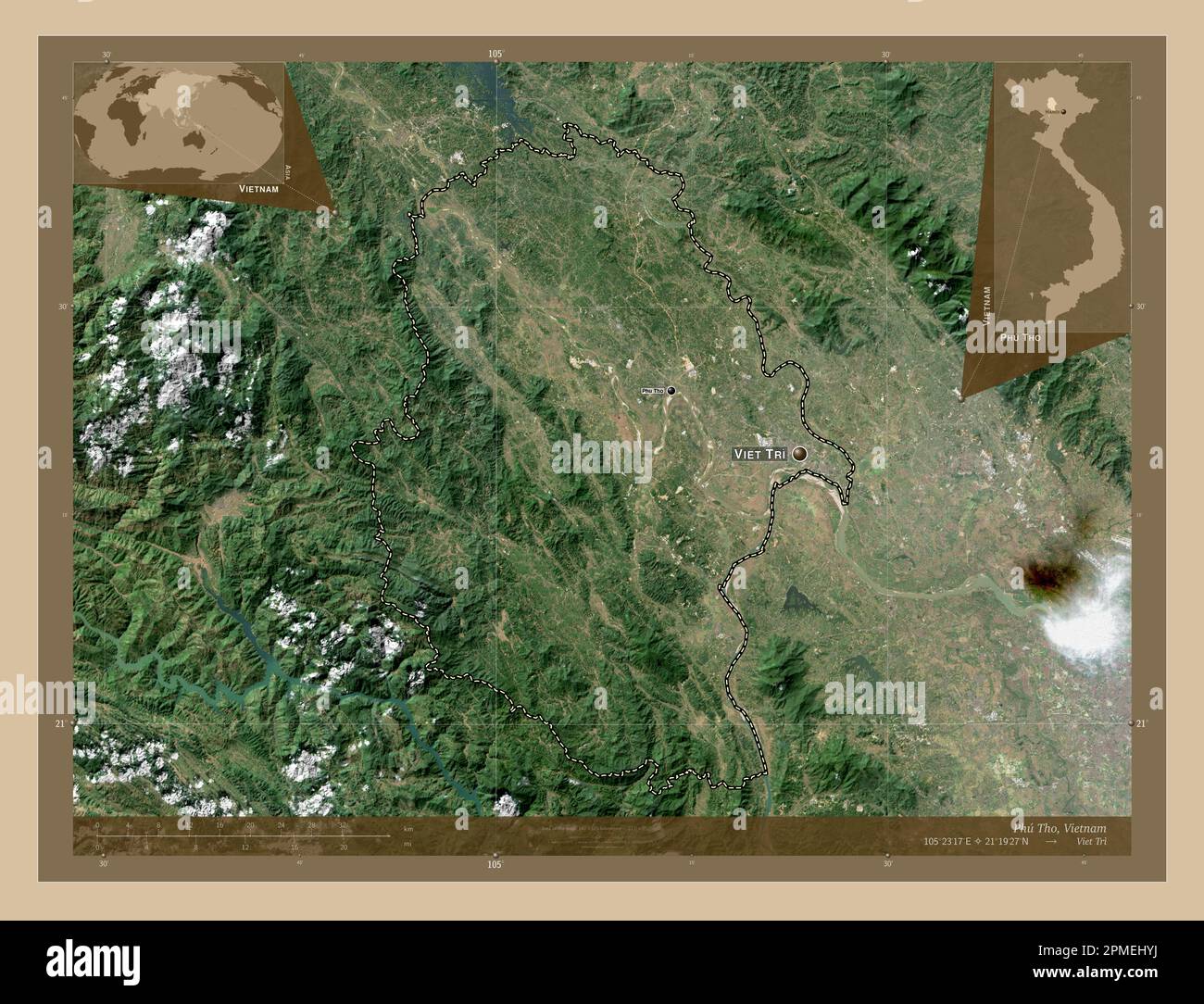 Phu Tho, province of Vietnam. Low resolution satellite map. Locations ...