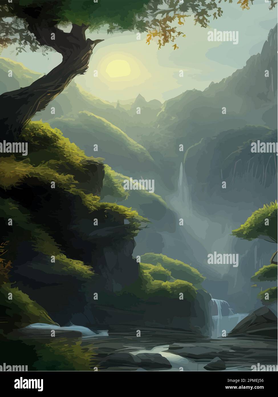 Beautiful green forest mountains vertical Stock Vector Images - Alamy