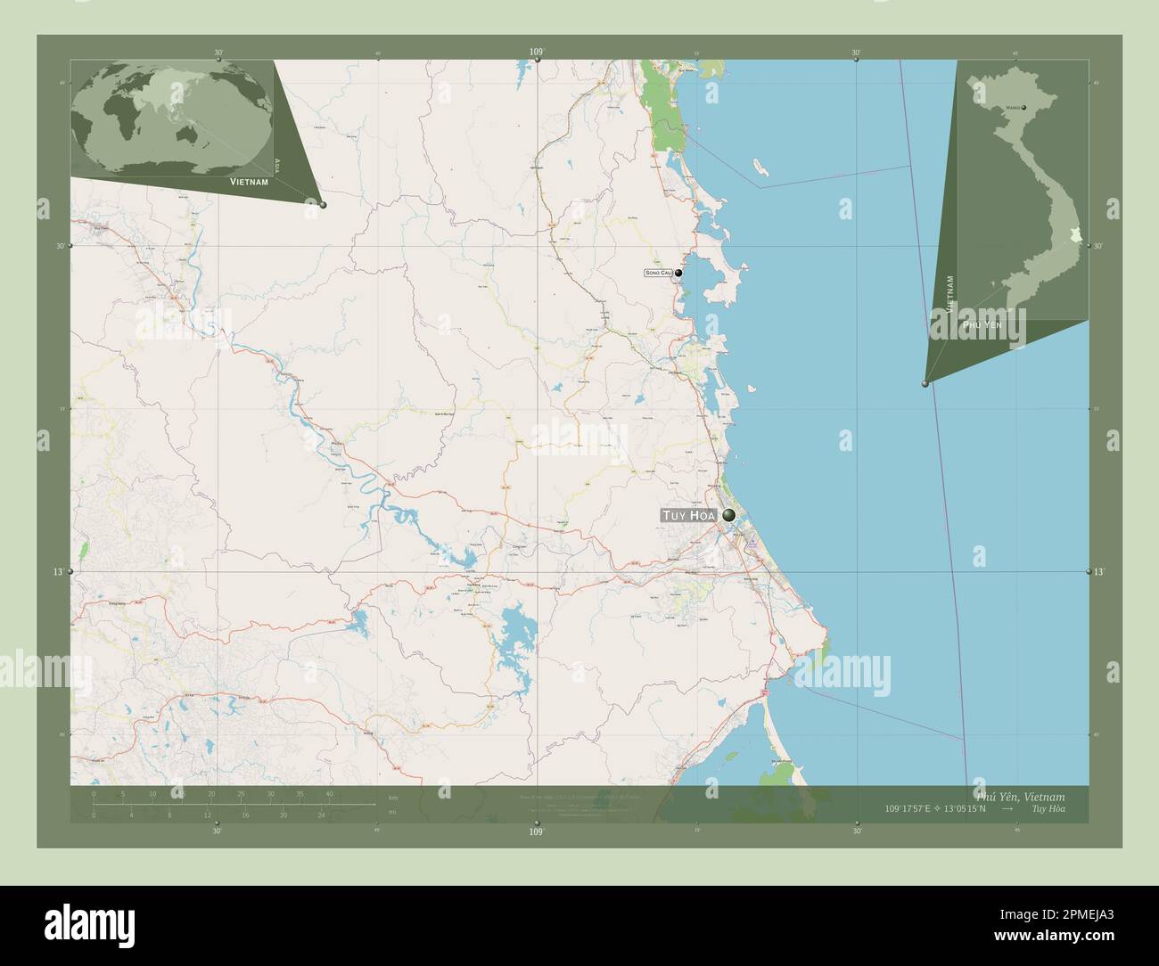 Phu Yen, province of Vietnam. Open Street Map. Locations and names of ...