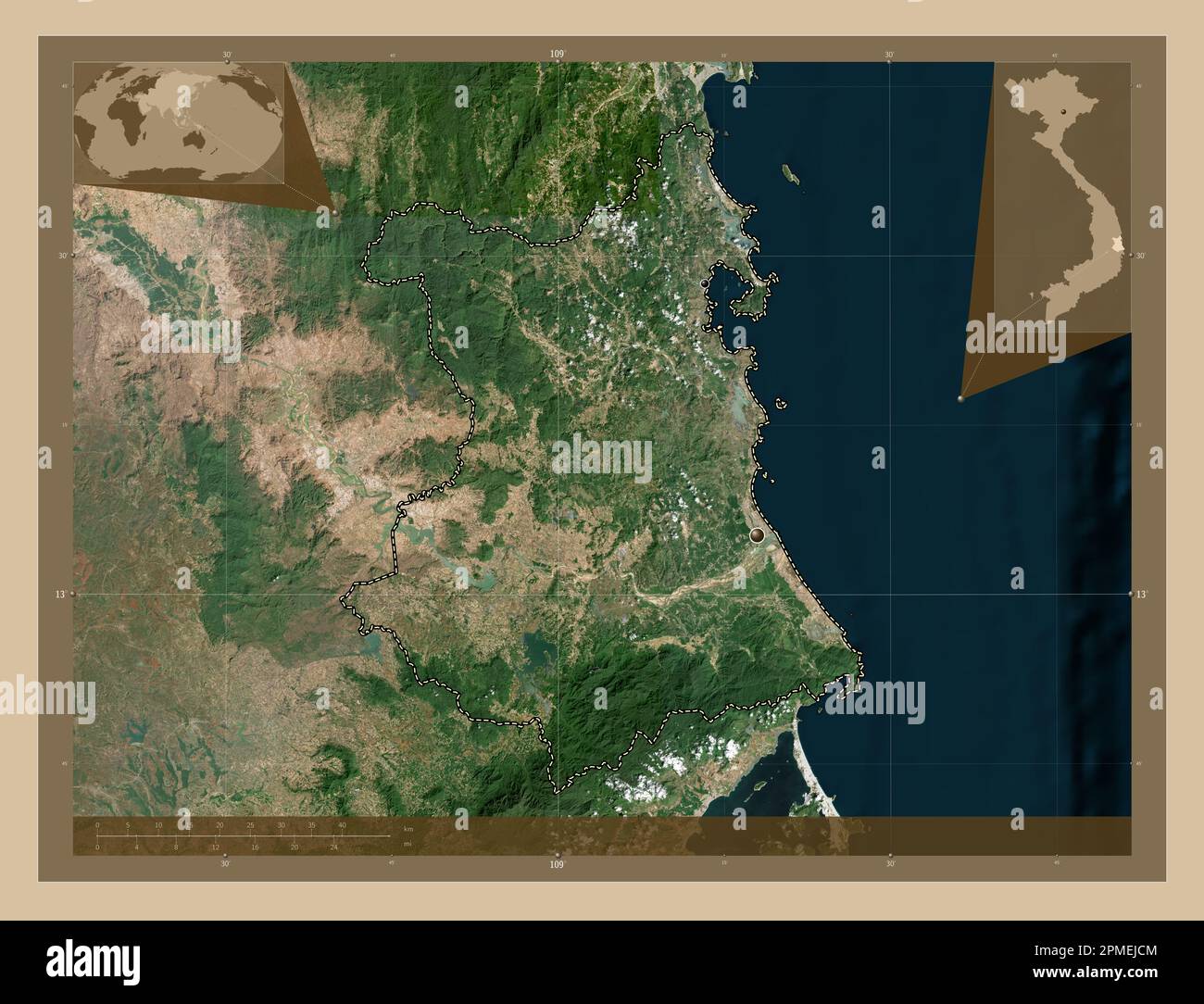 Phu Yen, province of Vietnam. Low resolution satellite map. Locations ...