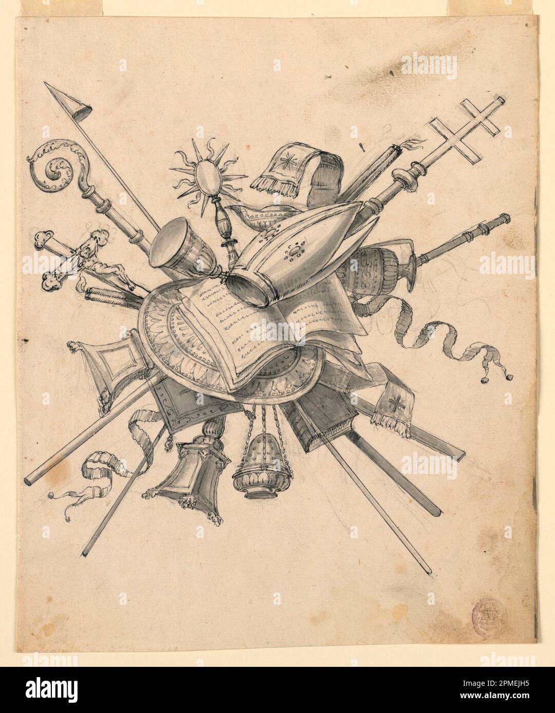 Drawing, Trophy with Ecclesiastical Objects; Romolo Achille Liverani ...