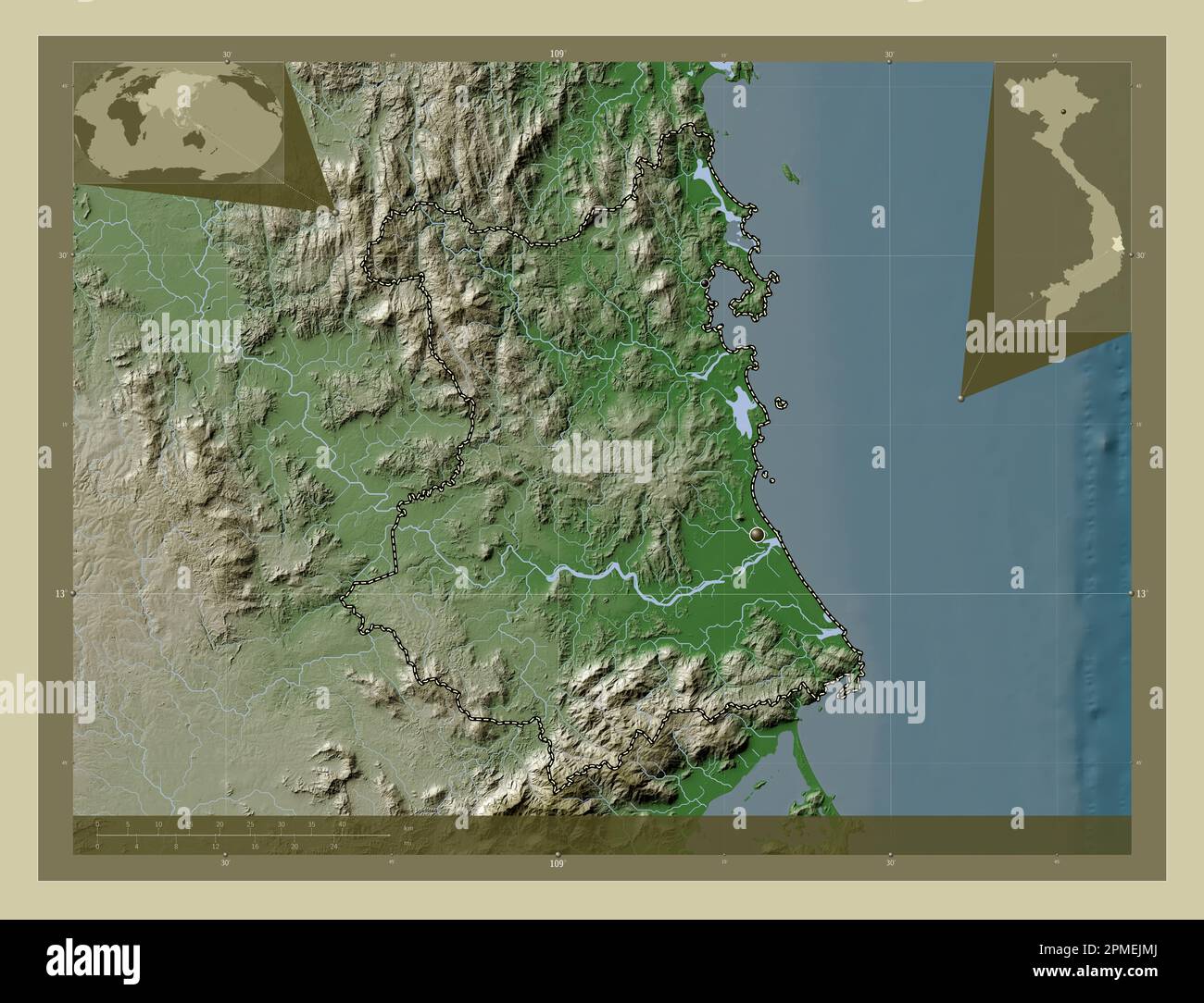 Phu Yen, province of Vietnam. Elevation map colored in wiki style with ...