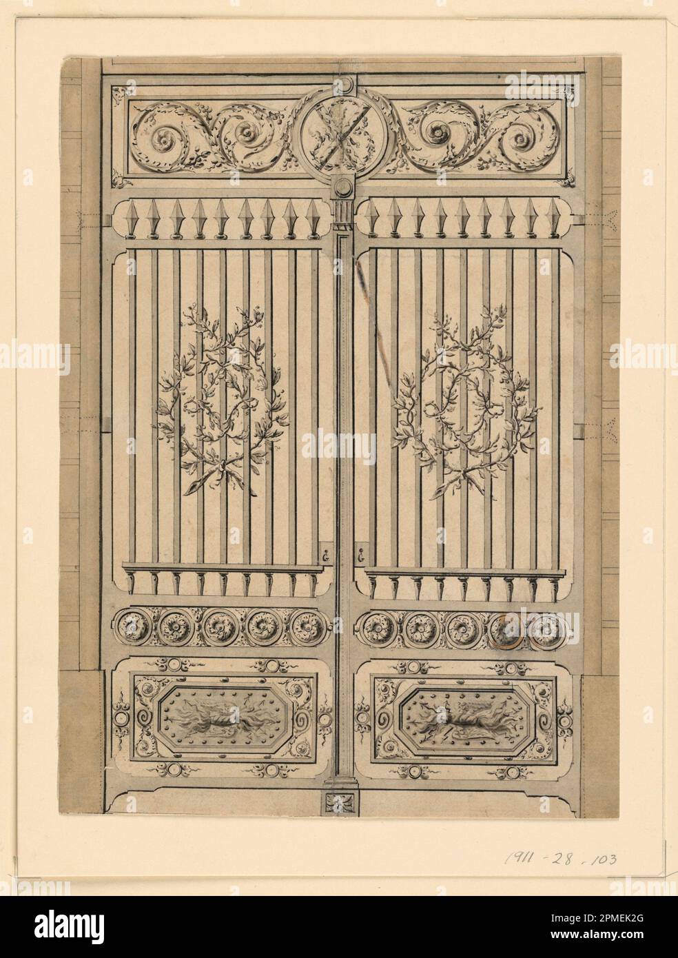 Drawing, Design for the grillework entrance of Hotel du Gouverement at ...