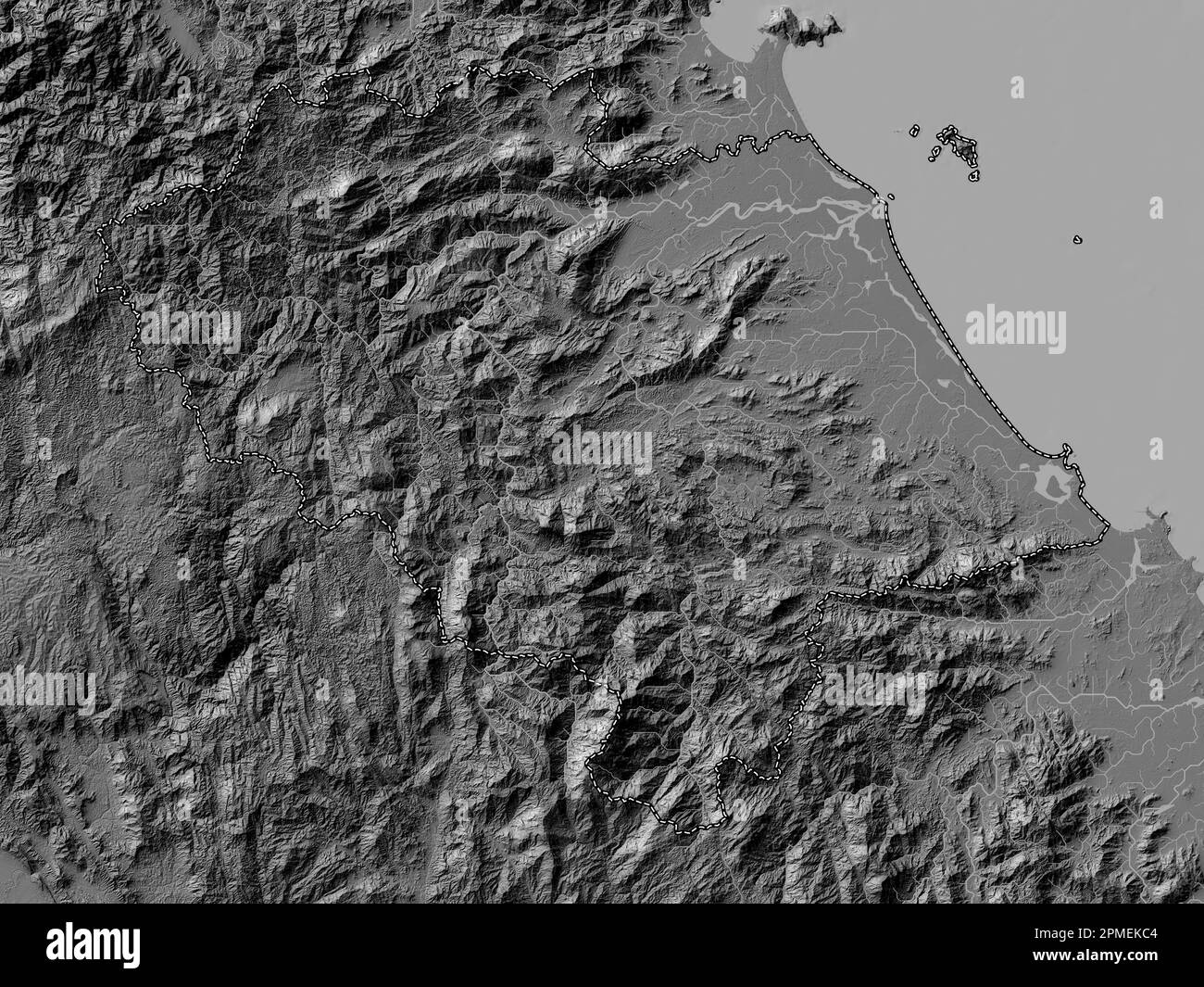 Quang Nam, province of Vietnam. Bilevel elevation map with lakes and ...