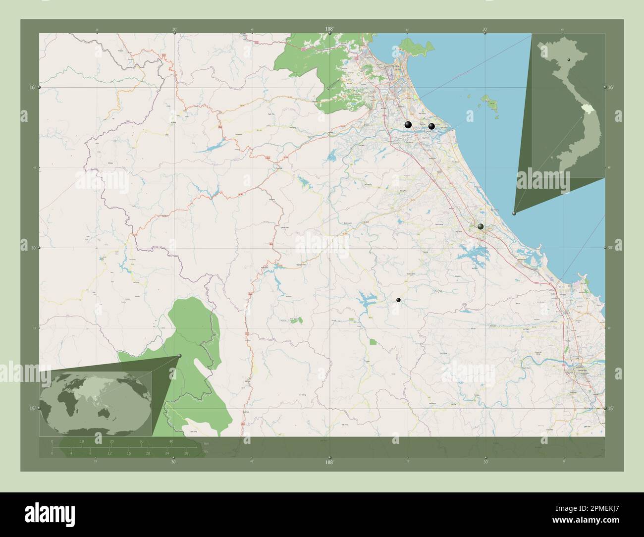 Quang Nam, province of Vietnam. Open Street Map. Locations of major ...