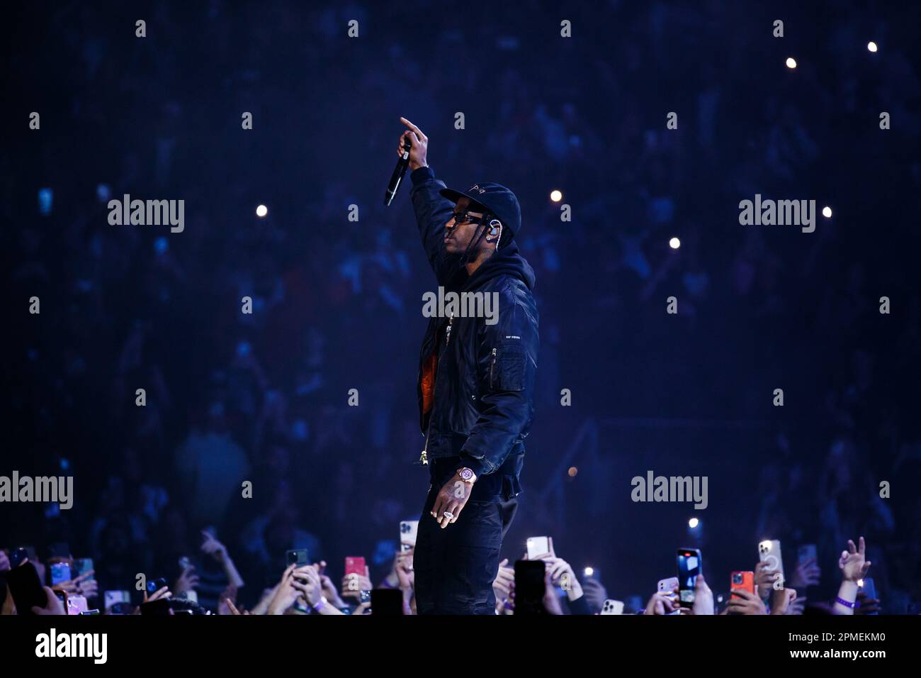 Rapper Travis Scott performing on stage as a guest on NAV's Never Sleep ...