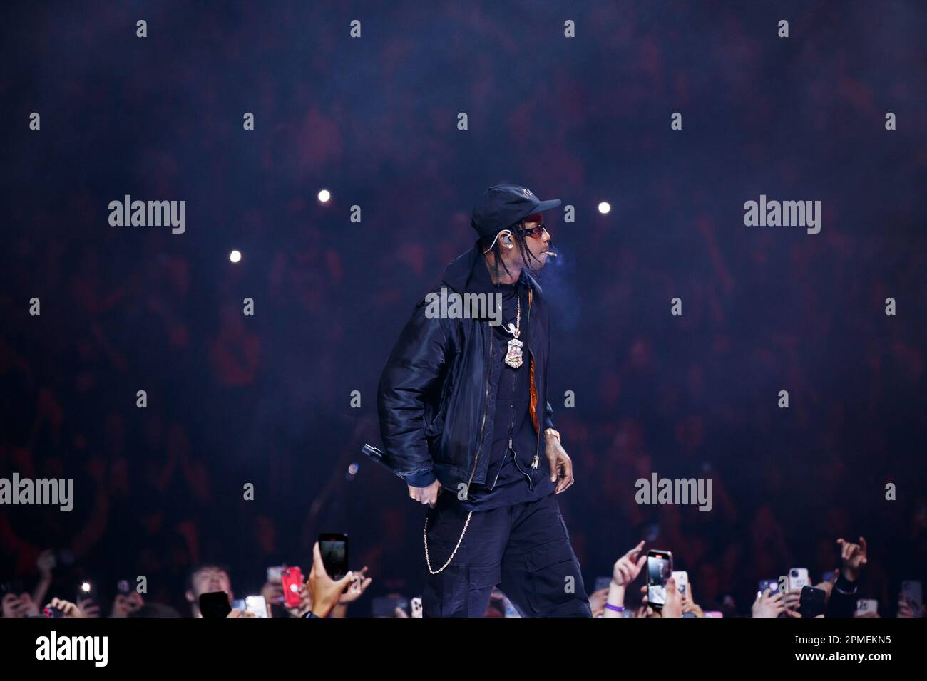 Rapper Travis Scott performing on stage as a guest on NAV's Never Sleep ...