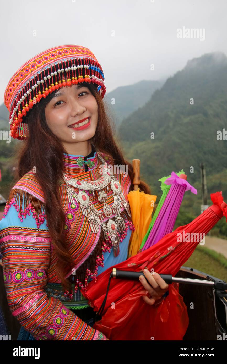Vietnam, Bac Ha Market, Flower Hmong women in traditional dress The ...
