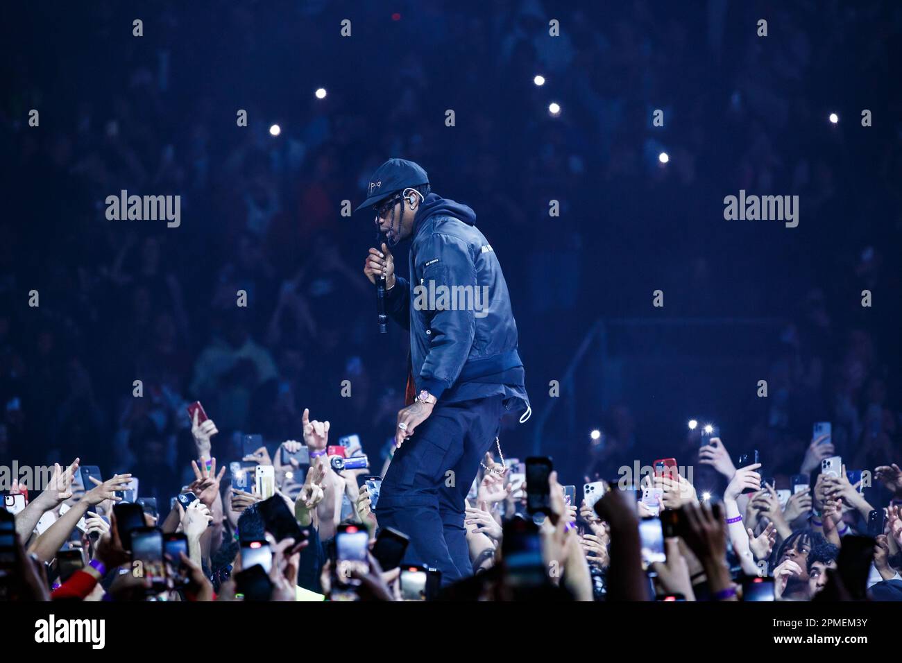 Rapper Travis Scott performing on stage as a guest on NAV's Never Sleep ...