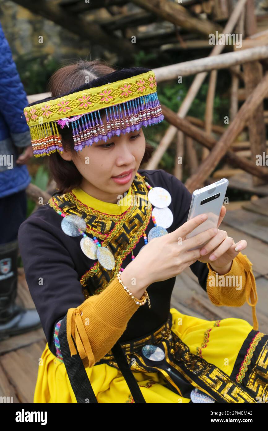 Vietnam, Bac Ha Market, Flower Hmong women in traditional dress The ...